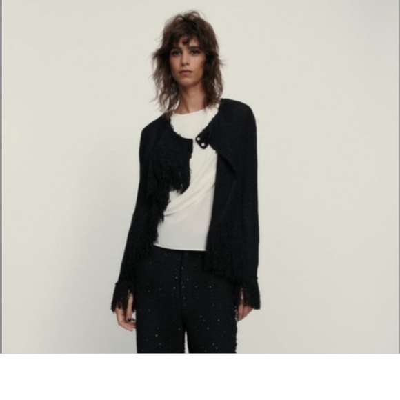 Zara | Sweaters | Zara Studio Limited Edition Black Tweed Fringed ...